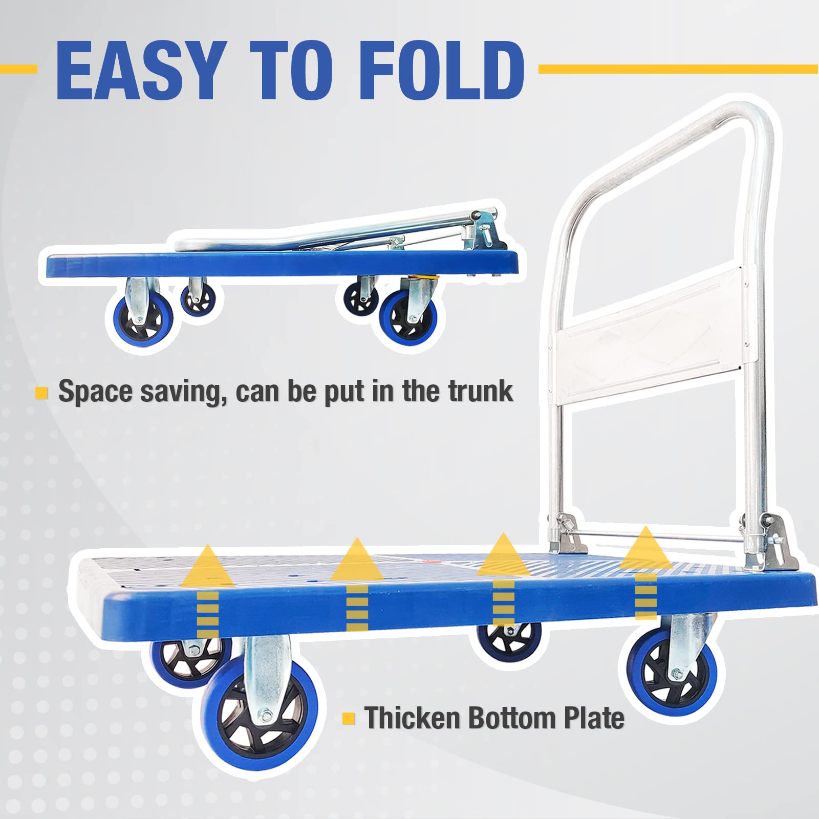 LFGUD Push Cart Dolly 660 lbs. Capacity Platform Truck Foldable Platform Cart Upgraded Heavy Duty Moving Cart with PU Wheels for Home Garden Warehouse Garage Workshops