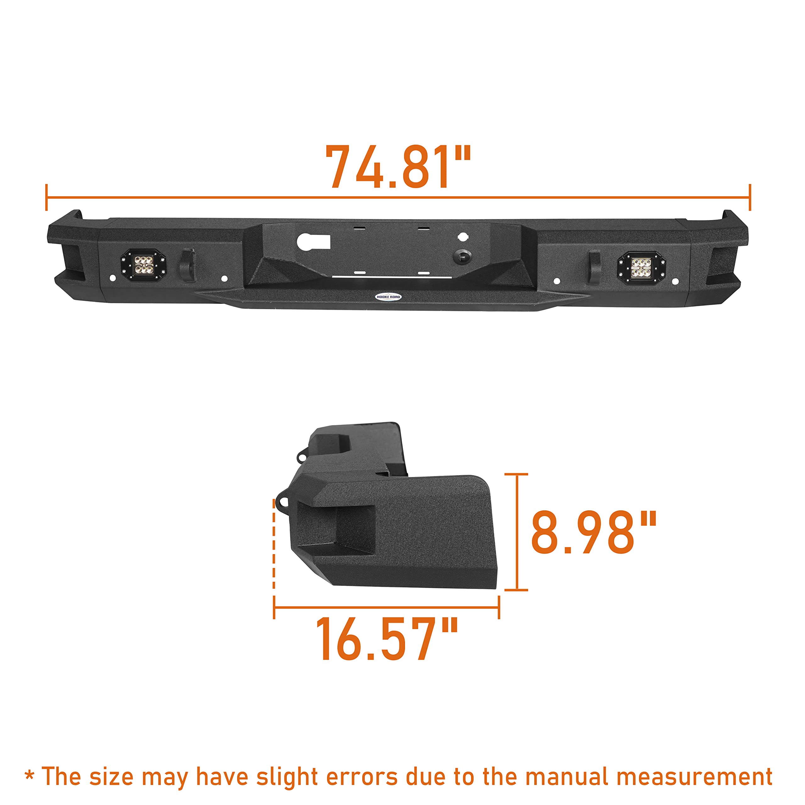 Hooke Road F150 Steel Black Front Bumper w/Winch Plate + Rear Bumper for 2009-2014 Ford F-150 (Exclude Raptor & Flareside) Pickup Truck