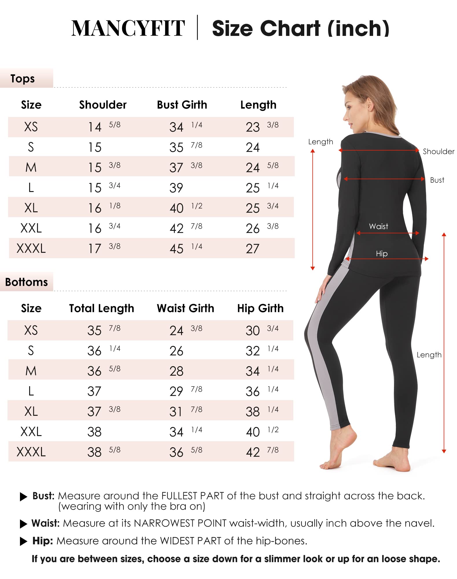 MANCYFIT Thermal Underwear for Women Long Johns Fleece Lined Base Layer Women Cold Weather Black and Grey Large