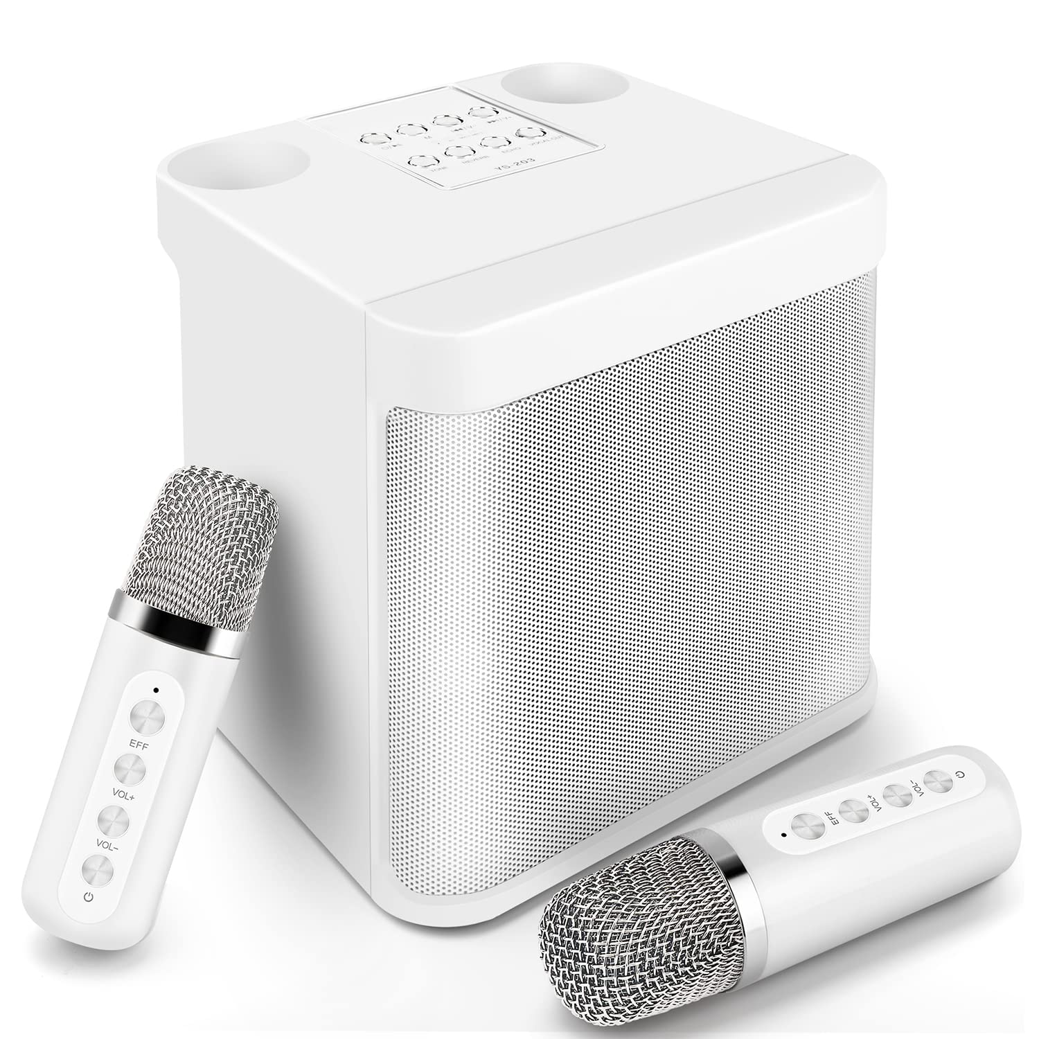 Karaoke Machine with 2 Wireless Microphone,Portable Bluetooth Speaker with HD Sound PA System Support Echo and Vocal Cut,USB,SD, AUX input for Party, Meeting, Wedding, Home and Outdoor (White)