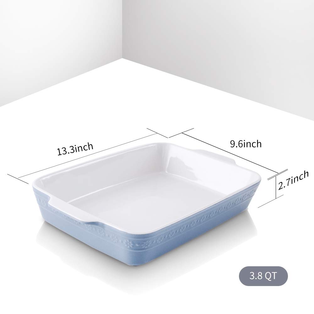 KOOV Individual Lasagne Pan Deep, Rectangular 9x13 Baking Dish, Ceramic Baking Dish, Bakeware for Tapas, Roasting, Casserole Dish for Oven, (Haze Blue)