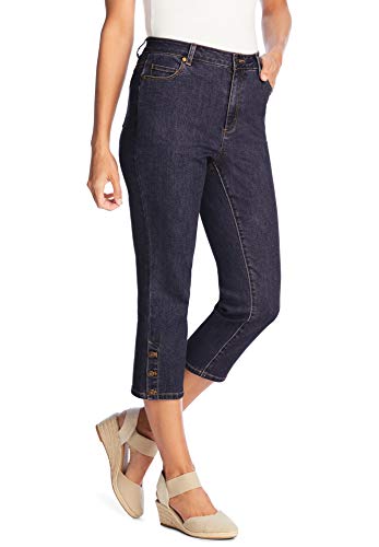 Woman Within Women's Plus Size Perfect Denim Capri with Button Trim - 22 W, Light Wash Blue