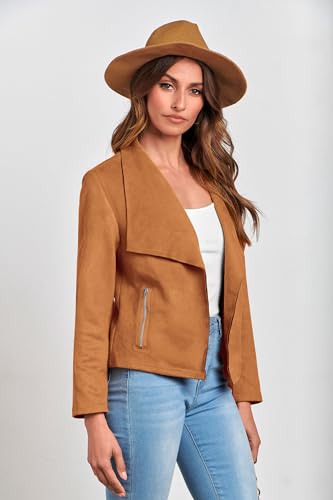 PRETTYGARDEN Women's Faux Suede Jackets 2023 Fall Clothes Long Sleeve Open Front Cropped Coat Outwear (Brown,Medium)