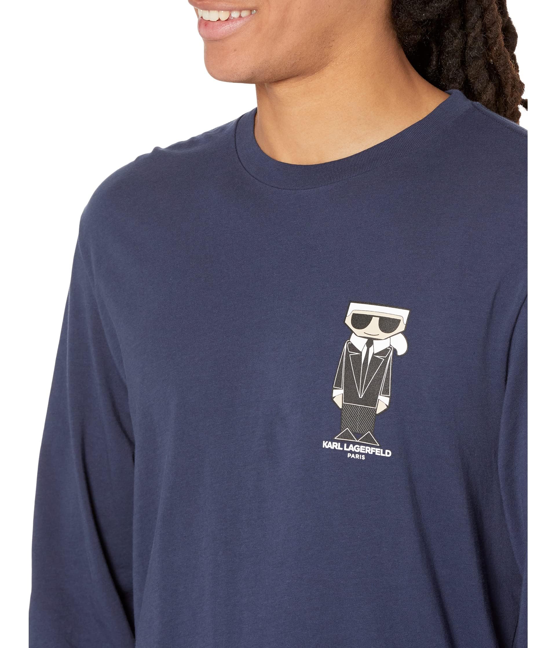 KARL LAGERFELD Paris Small Kocktail Karl Long Sleeve Crew Neck T-Shirt Navy LG