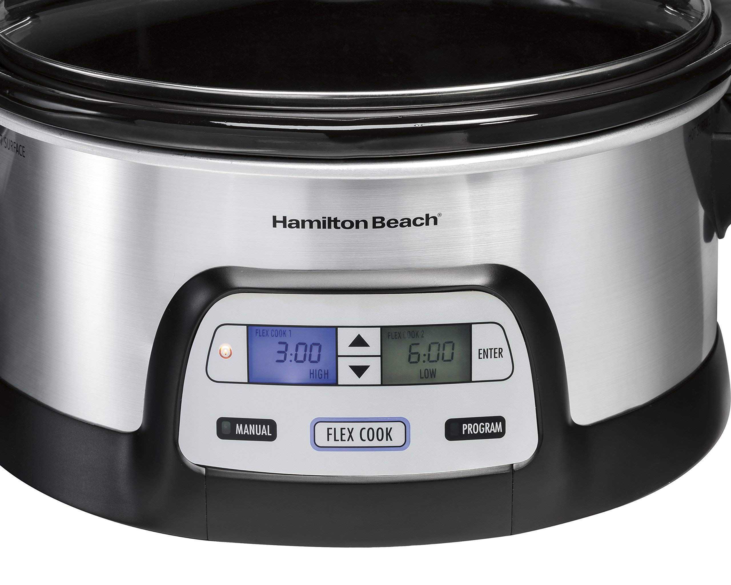 Hamilton Beach 33861 Programmable Slow Cooker, 6 Quart, Dual Digital Timer, Stainless Steel (Renewed)