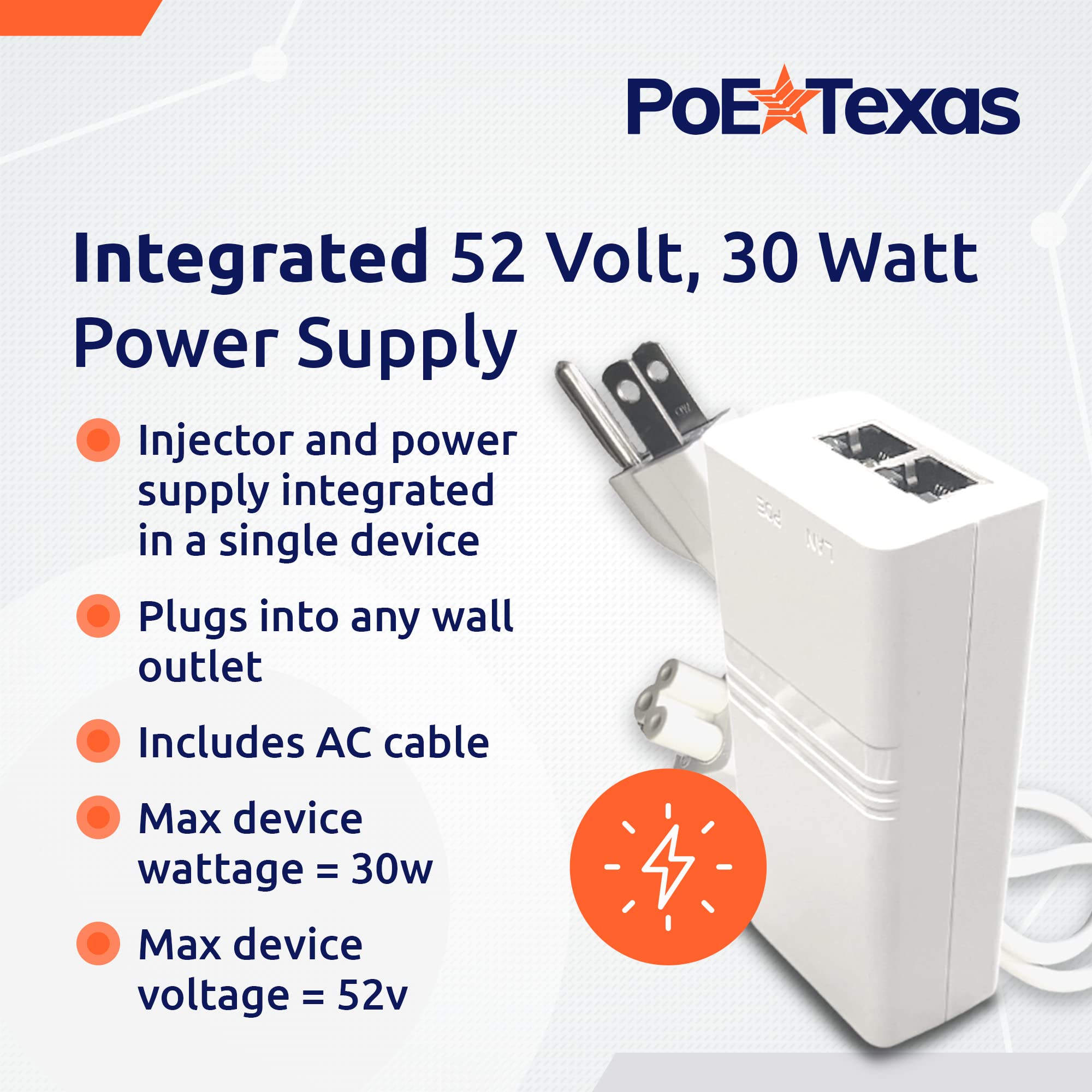 PoE Texas PoE+ Power and Data Adapter for USB-C Tablets & Devices for POS, Digital Signage, & More and PoE Injector - Single Port PoE+ Power Over Ethernet PoE Adapter for 802.3at