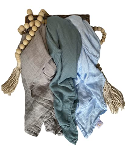 LULLABIES Organic Muslin Swaddle Blankets, Soft Solid Earth Tones 3 Pack Baby Swaddle Blankets Muslin Receiving Blanket Wrap, Large 47 x 47 inches, Solid Color Baby Swaddling (Ocean Waves)