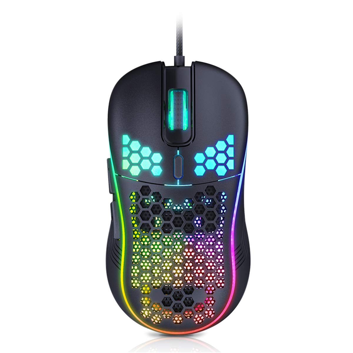 HETOETF Lightweight Gaming Mouse, Wired USB PC Gaming Mice with Ultralight Honeycomb Shell, RGB Chroma LED Light, 7200 DPI Adjustable, Programmable 6 Buttons Mouse for Windows 7/8/10/XP