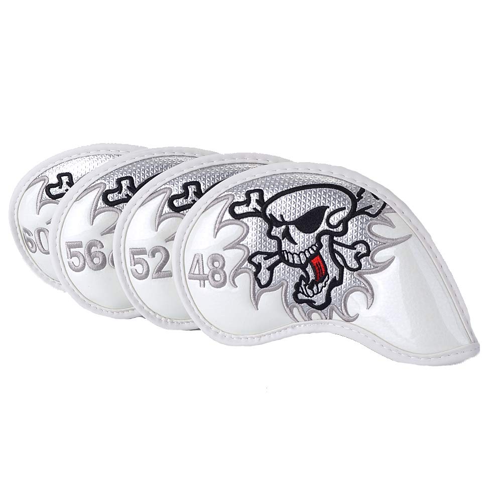 GOOACTION Golf Club Wedge Head Covers Protector Crystal PU Leather White Skull Pattern 48° 52° 56° 60° Headcovers,4PCS/Set