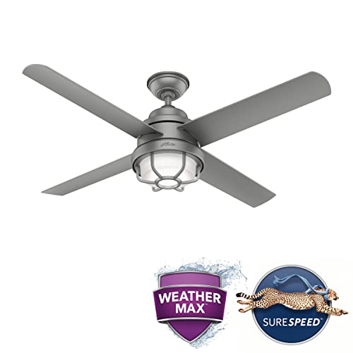 Hunter Searow Indoor / Outdoor Ceiling Fan with LED Light and Wall Control, 54", Matte Silver