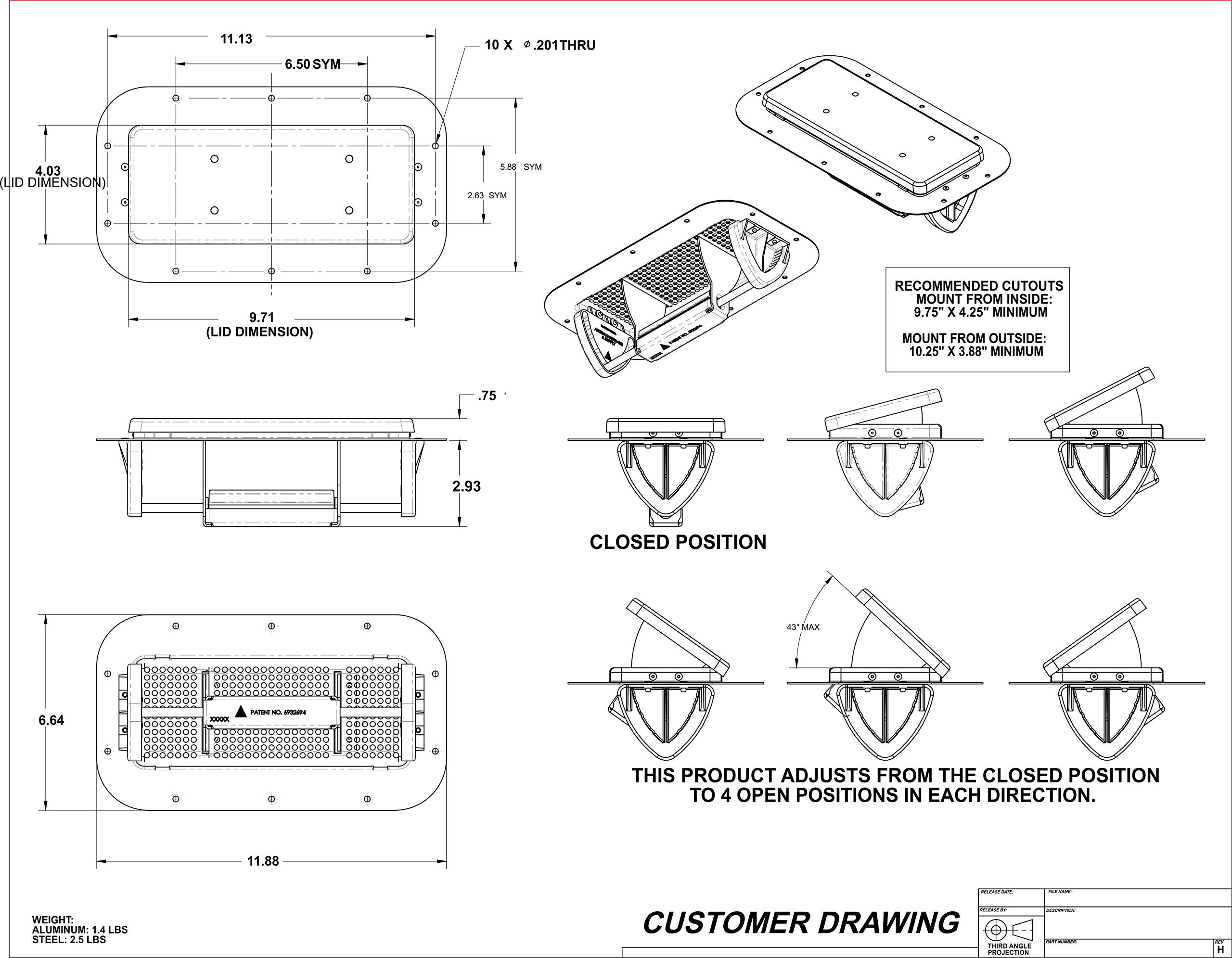Horse Trailer Roof Vent Aluminum Low Profile Popup Air Flow Camper, RV, Trim Ring & Gasket