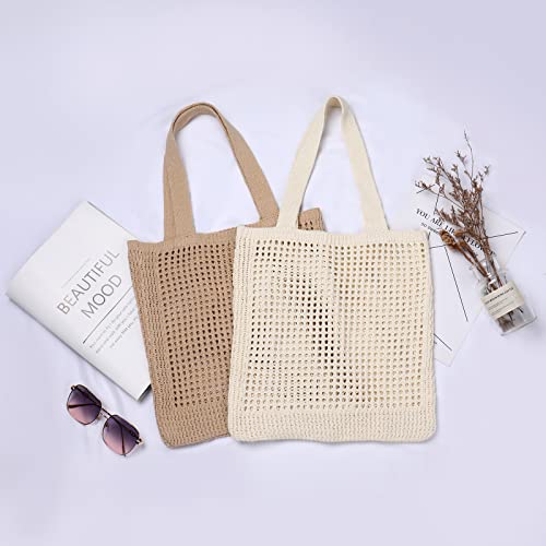 LACE INN Straw Mesh Tote Bag for Women, Cute Handmade Tote Shoulder Handbag for Vacation