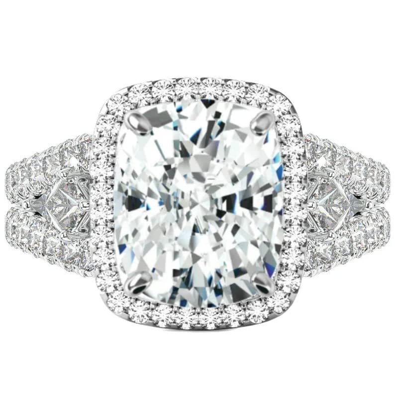 KAVYA JEWELS 10 CT Elongated Ice Crushed Cushion Cut VVS1 Colorless Moissanite Engagement Ring Wedding Band Gold Silver Eternity Solitaire Halo Vintage Antique Anniversary (12)