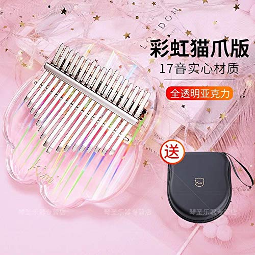 KIMI 17-Key Rainbow cat paw Kalimba 17-Key Thumb Piano Transparent Acrylic Material with Carry Bag