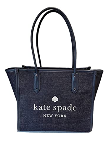 Kate Spade Ella Large Blue Multi Denim Fabric White Logo Shoulder Tote Handbag