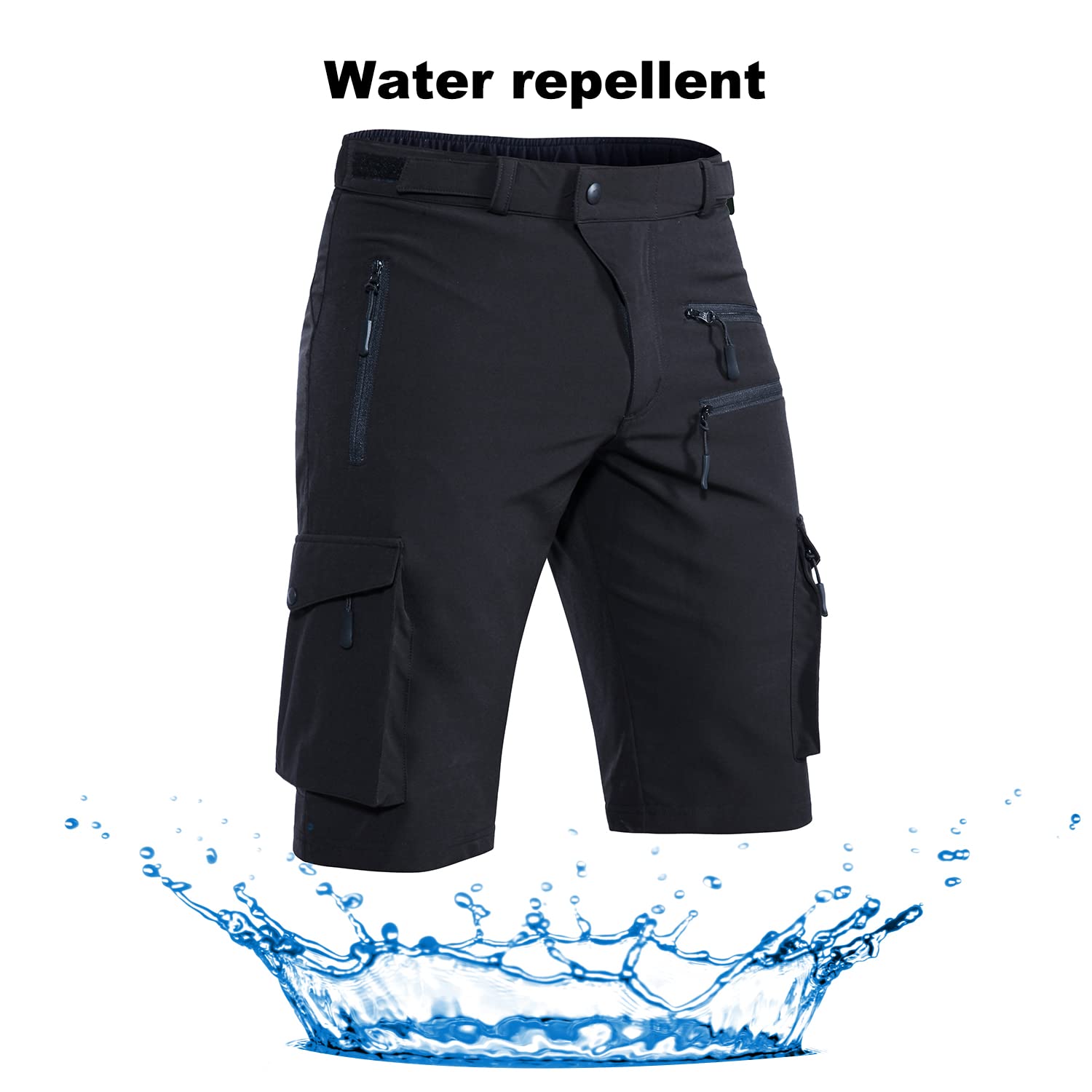 Hiauspor Men's Mountain Bike Shorts Stretch MTB Shorts Quick Dry with Zipper Pocket (Black, XX-Large)