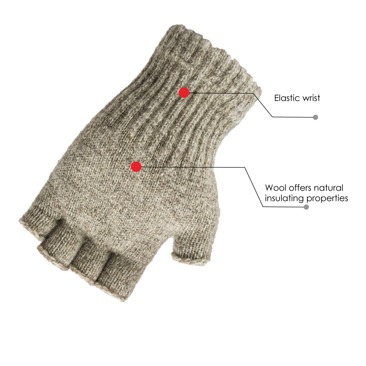 Illinois Glove Company Fingerless Ragg Wool Gloves Made in the USA Style 351 (Small)