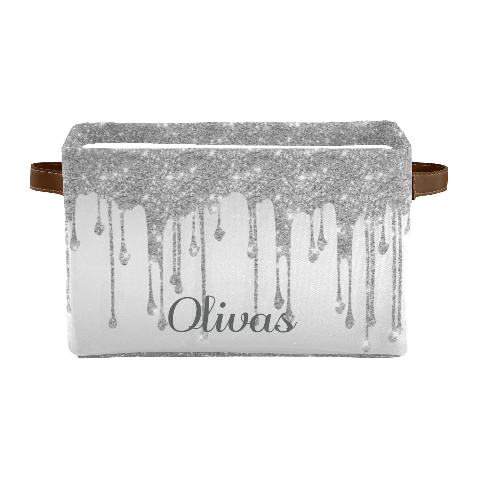 Personalized Storage Bins, Custom Storage Basket Boxes for Organizing Closet Shelf Nursery Toy Silver Fluid