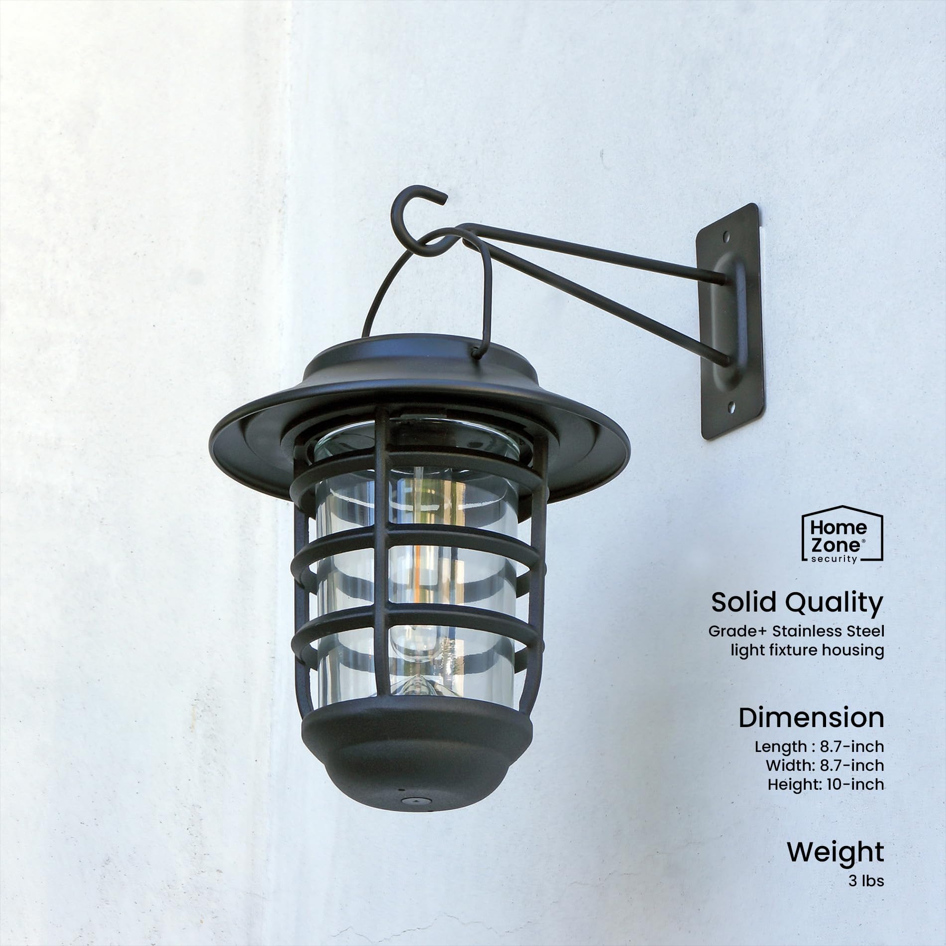 Home Zone Security 2 Packs Solar Wall Hanging Lights Outdoor 3000K Warm Up to 8 Hours Light Dawn Motion Sensor Auto, IP65 Waterproof, No Wiring Required, Aluminum and Glass Construction