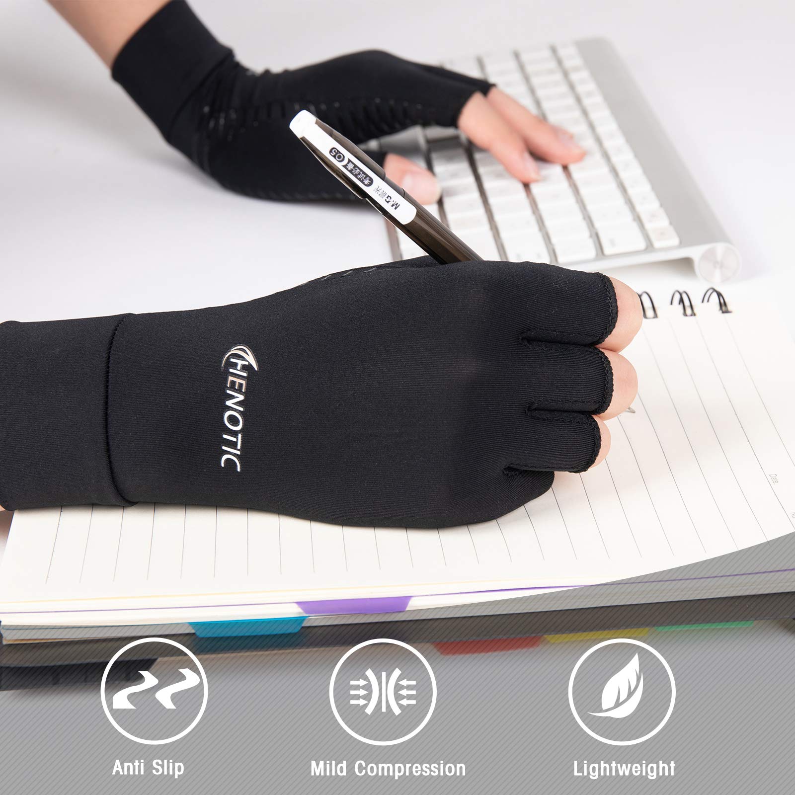 HENOTIC Copper Arthritis Gloves for Women Men, Fingerless Breathable & Moisture Wicking Arthritis Compression Gloves for Relieving Carpal Tunnel Aches, Rheumatoid Pains, Joint Swell