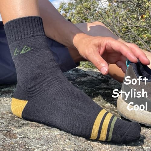 LEAFY BOO Bamboo Crew Socks for Men, Athletic, Sports, Breathable, Odor Free, Black, Size 9-12