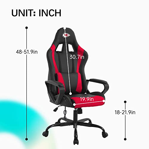 Gaming Chair High Back Computer Chair Comfortable Massage Office Chair Executive Racing Chair Adjustable Height Ergonomic PU Desk Chair with Lumbar Support Armrest for Home Office (Red, KC)