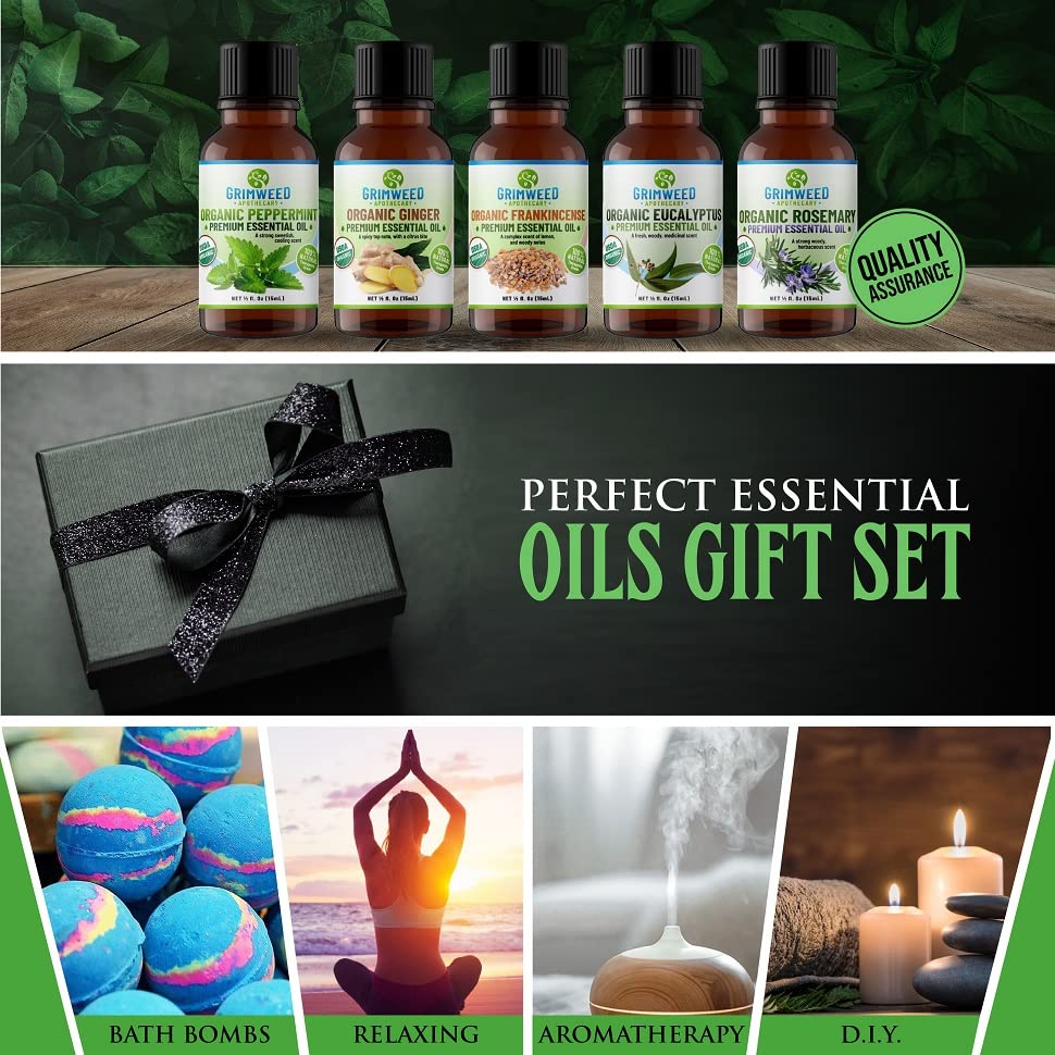 Grimweed Apothecary Organic Peppermint Essential Oil, 100% Pure and Natural | Premium Grade Essential Oils for Diffusers, Aromatherapy, Massage, Humidifiers and Topical uses