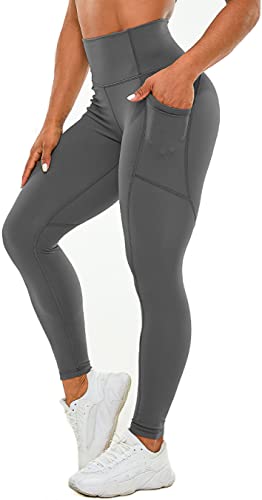 Karlygash Workout Leggings for Women, Buttocks Lifting and Tummy Control, Sport Yoga Pants with Pockets Gray