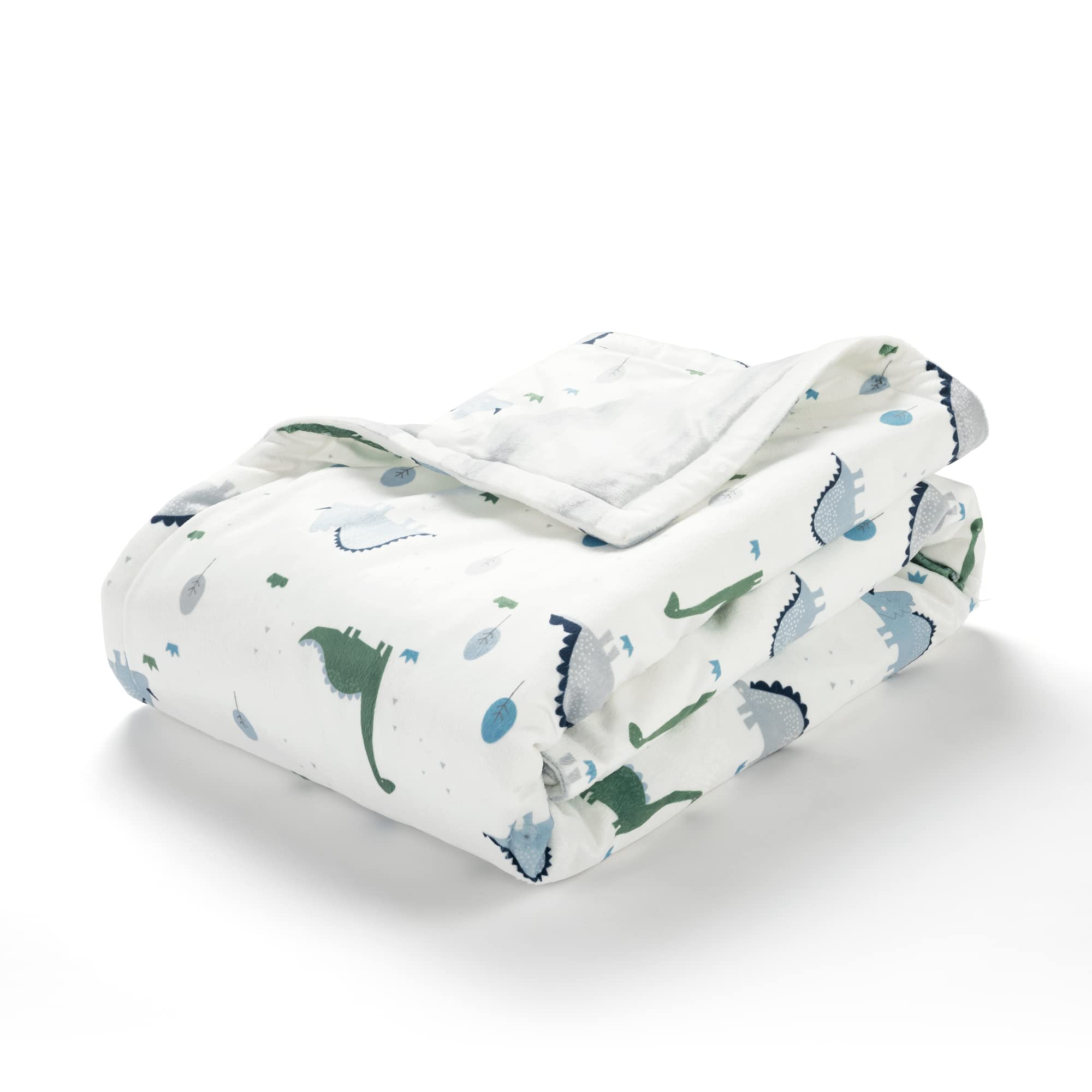 Lush Decor Baby Dinosaurs Roar Reversible Soft & Plush Oversized Blanket, 50" x 36", Dusty Teal & Gray