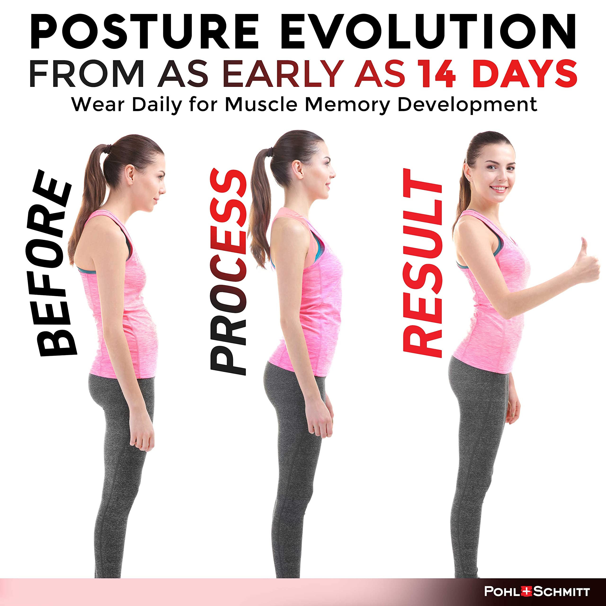 POHL SCHMITT Posture Corrector for Women and Men with Adjustable Back Straightener, Back Brace for Posture - Prevent and Relief Neck, Body Alignment Improvement & Support - Back & Shoulder Pain, Pink
