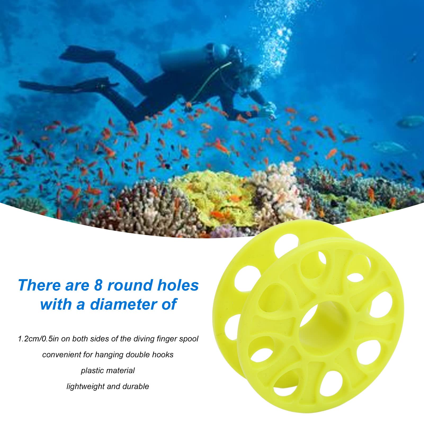 LAIONTY Portable Round Underwater Sports Reel, Eight Round Holes Plastic Diving Safety Accessoriess Storage Tool (Yellow)