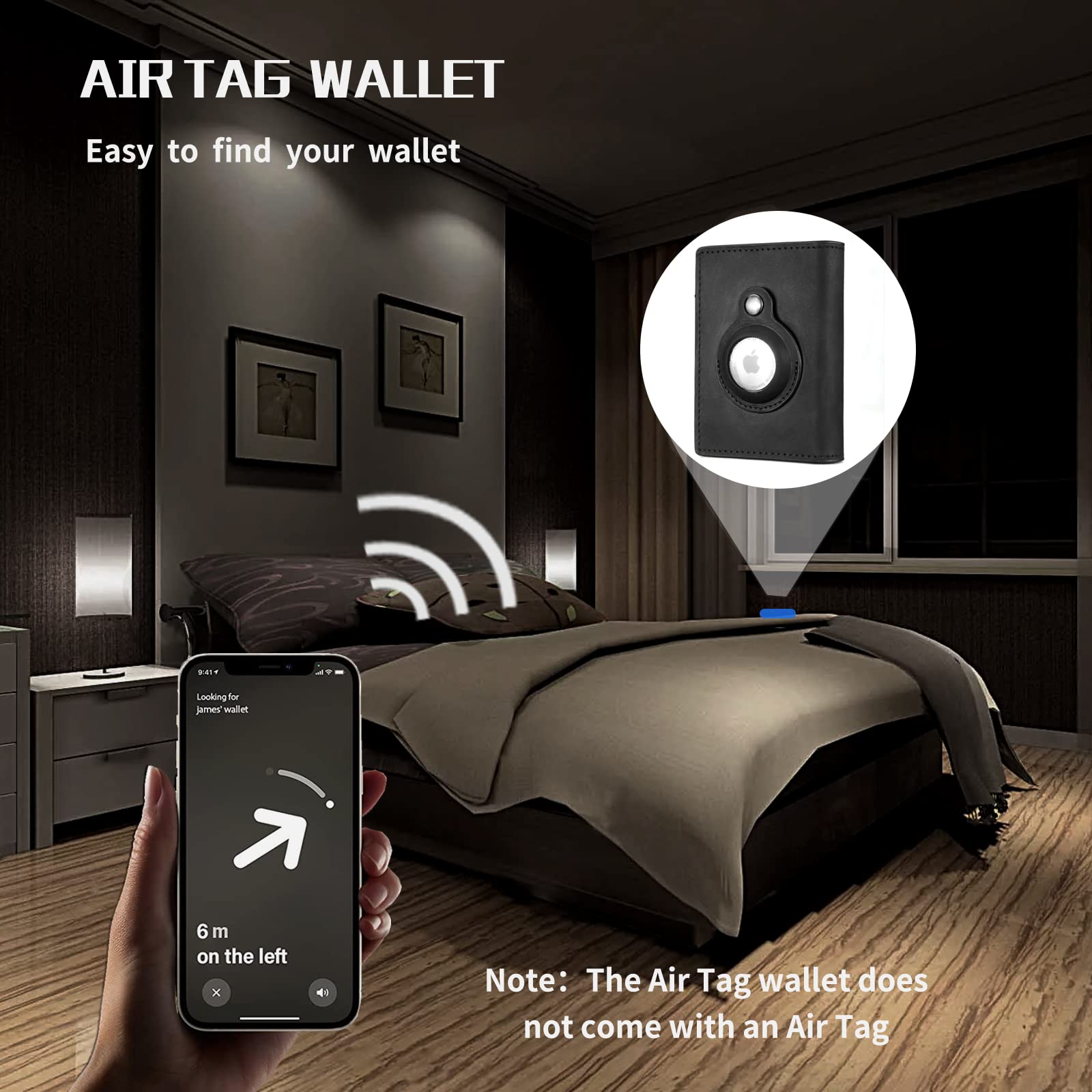 Leaov AirTag Wallet RFID Blocking Pop Up Wallet Credit Card Holder for Apple AirTag,Genuine Leather Simple AirTag Wallet(AirTag not included) Black