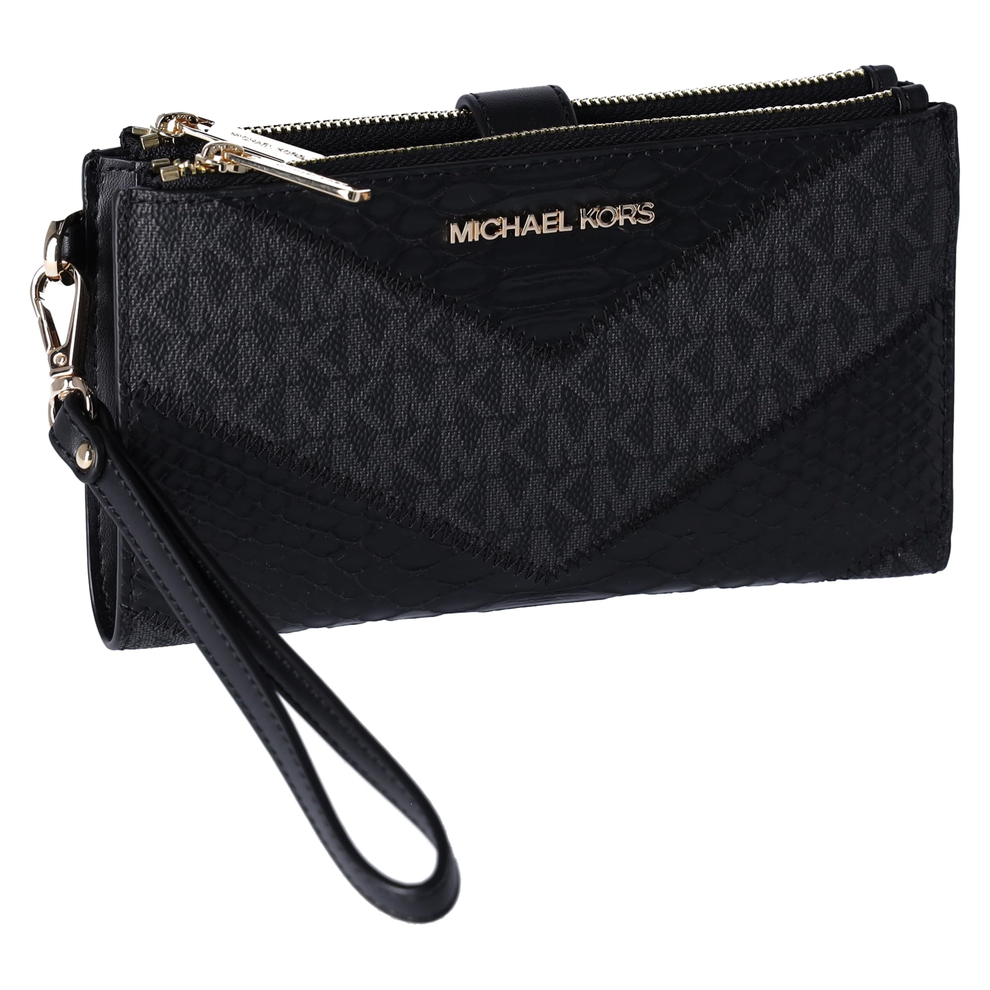 Michael Kors Jet Set Travel Large Double Zip Wallet MK Signature Multi Python Design (Electric Pink), 35R4STVW3B