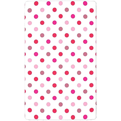 Polka Dots Themed Fitted Mini Crib Sheets,Portable Mini Crib Sheets Soft & Stretchy Fitted Crib Sheet-Baby Sheet for Boys Girls,24“ x38“,Baby Pink Fuchsia White