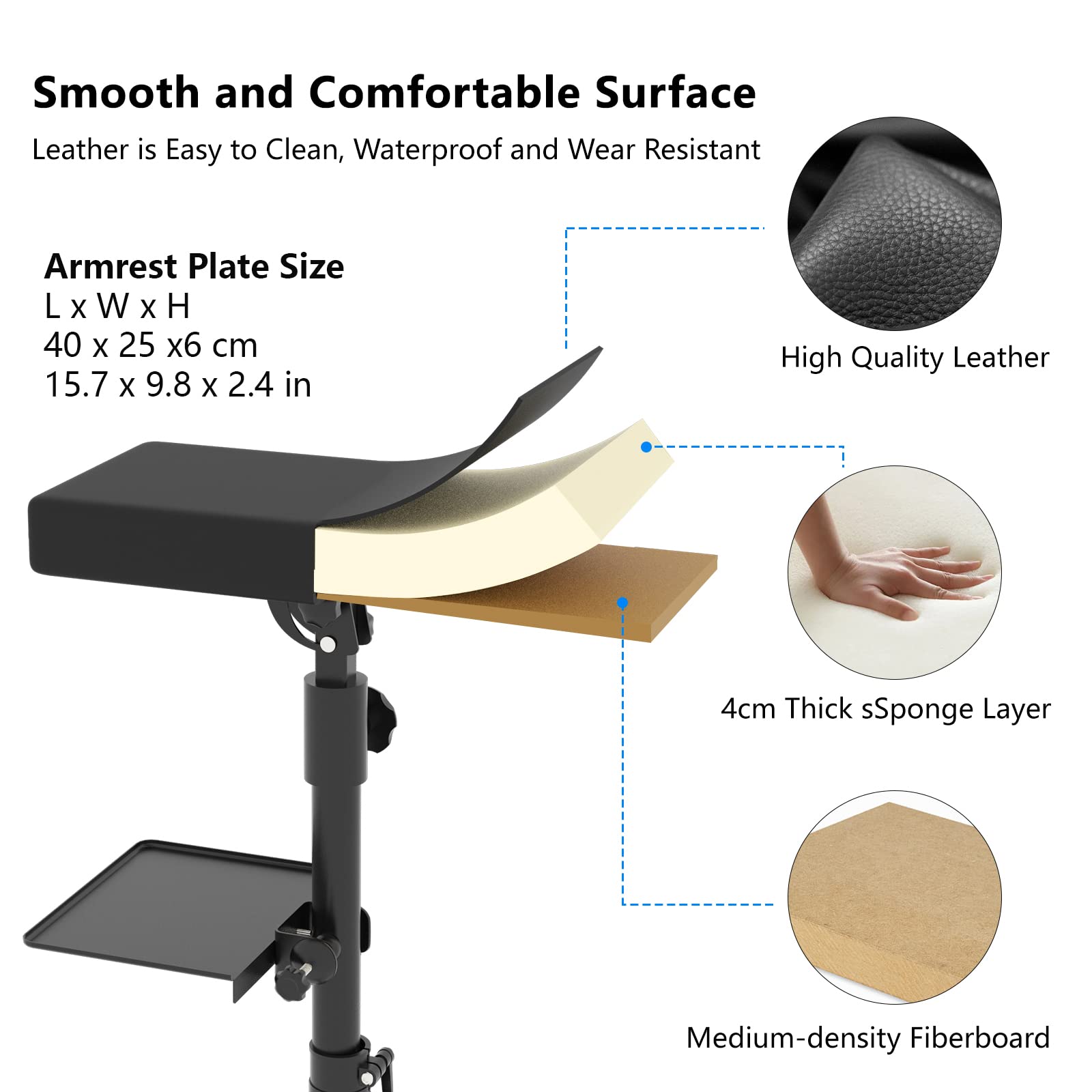 Moricher Tattoo Armrest Stand Legrest Bracket H-base Adjustable Height Tilt Black Leather Pad with Tattoo Supplies Storage Board Professional Heavy Duty Iron Equipmen for Tattoo Studio