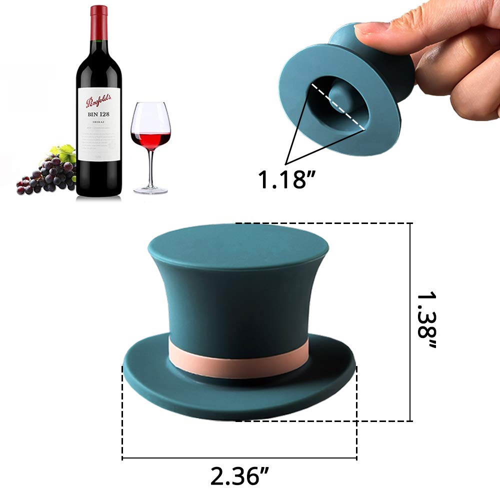 Magic Cap Decorative Wine and Beverage Bottle Stoppers Silicone Bottle Top Cover, Novelty Cork Replacement, Beverage Wine Keeper, Champagne Bottle Stoppers, Spill Proof, Set of 6, Blue & Black & Green
