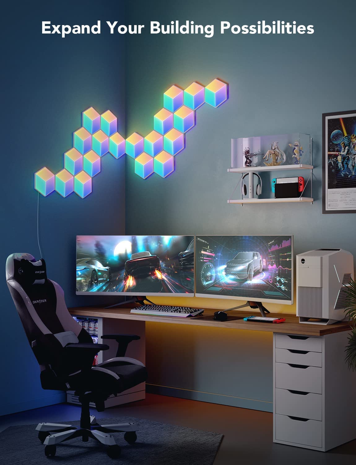 Govee Glide 3D Hexa Pro Light Panels Expansion Pack (3 Panels) with Linking Cables, only Work Hexa Pro Light Panels H6066
