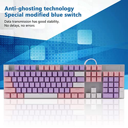 Pomya 104 Keys Mechanical Keyboard, Blue Switch Silent Mechanical Gaming Keyboard with RGB Backlit, ABS Keycaps Computer PC Keyboard for Win, for OS X(Pink White)