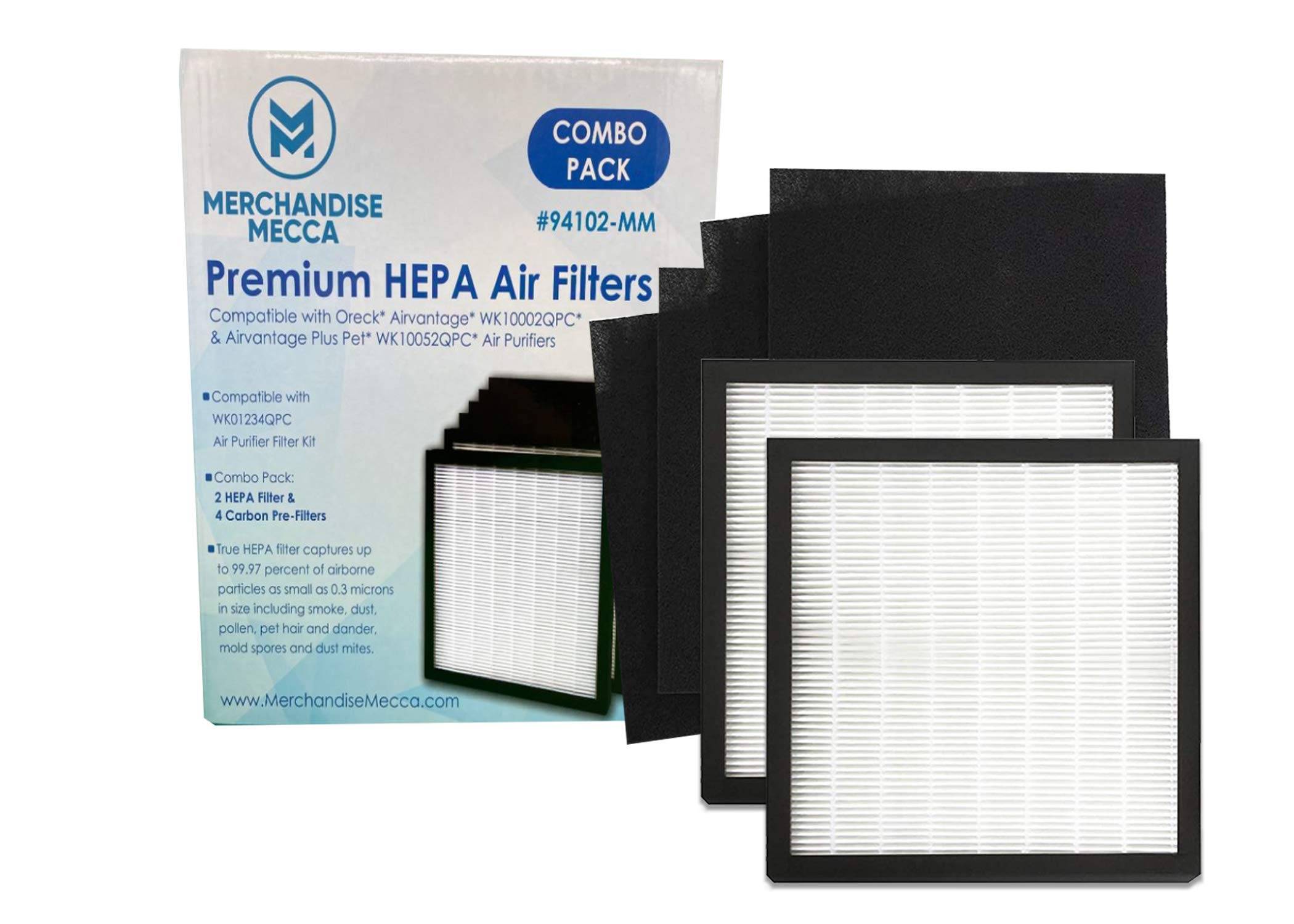 Merchandise Mecca Complete Replacement Filter Kit - 2 HEPA Filters & 4 Carbon Pre-Filters Compatible with Oreck WK01234QPC Fits Airvantage WK10002QPC / Airvantage Plus Pet WK10052QPC Air Purifiers