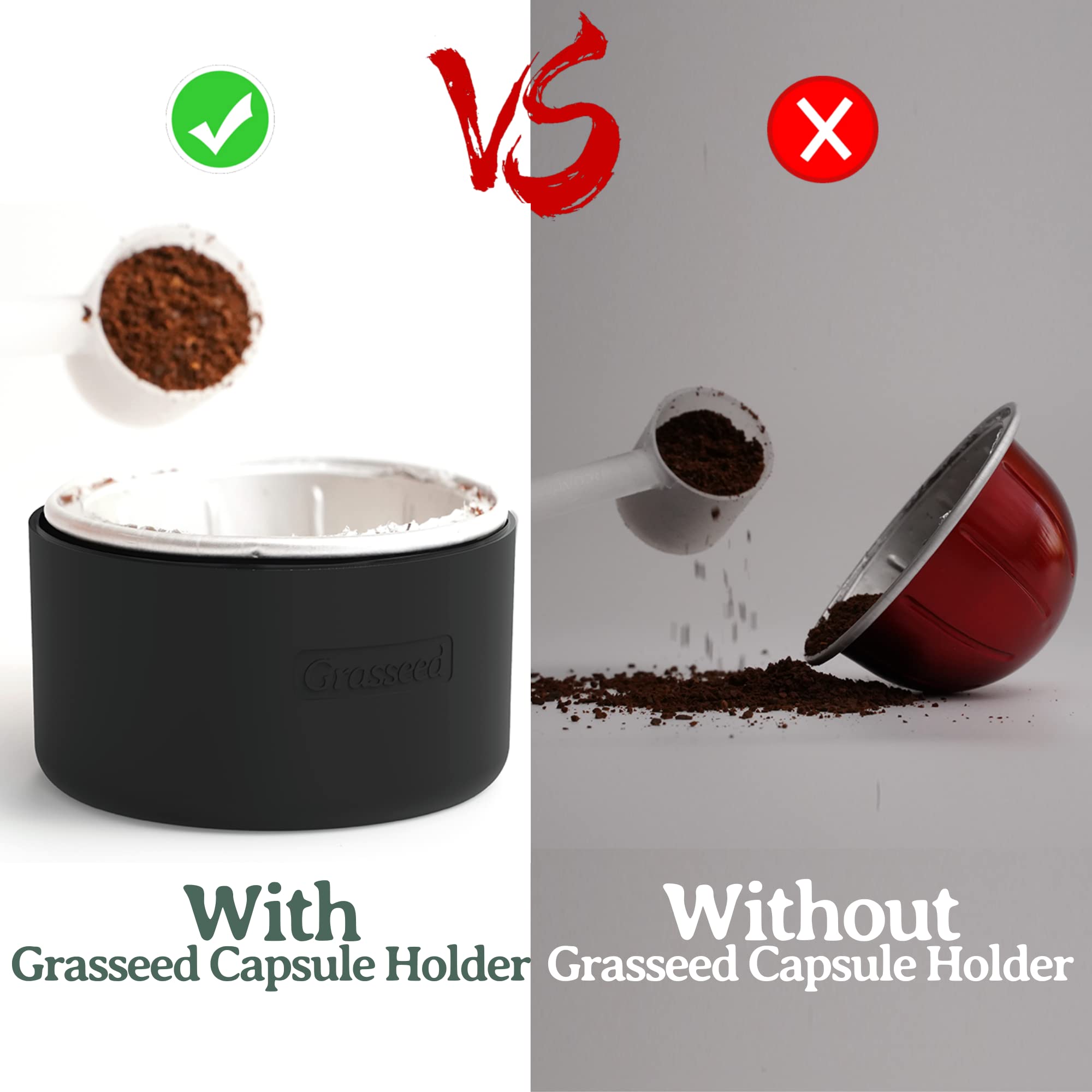 Grasseed Reusable Vertuo Capsule Kit for VertuoLine Capsules with 100Pcs Aluminum Foil Seals Lid, Holder and Brush, Fits for Refill Vertuo Pods Reusable Vertuoline Pod