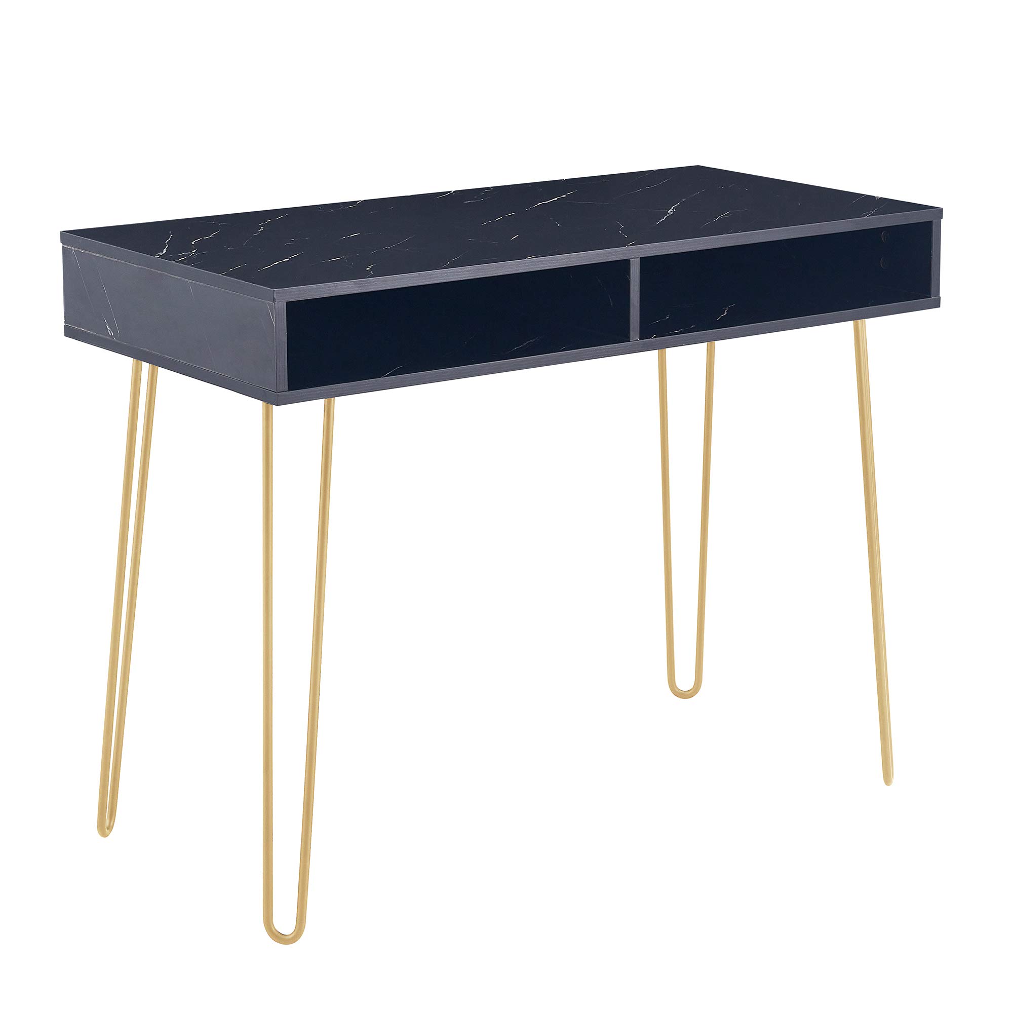 Henf Modern Simple Computer Table Laptop Desk, MDF Metal Iron Foot Office Desk Study Writing Table for Home Office,Golden Marble Color, Black