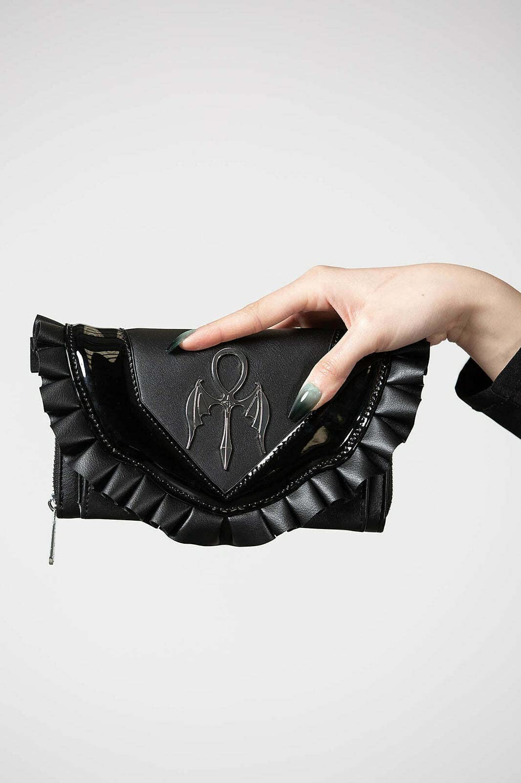 Killstar Love Spectre Bat Wing Ankh Goth Ruffle Purse Clutch Wallet