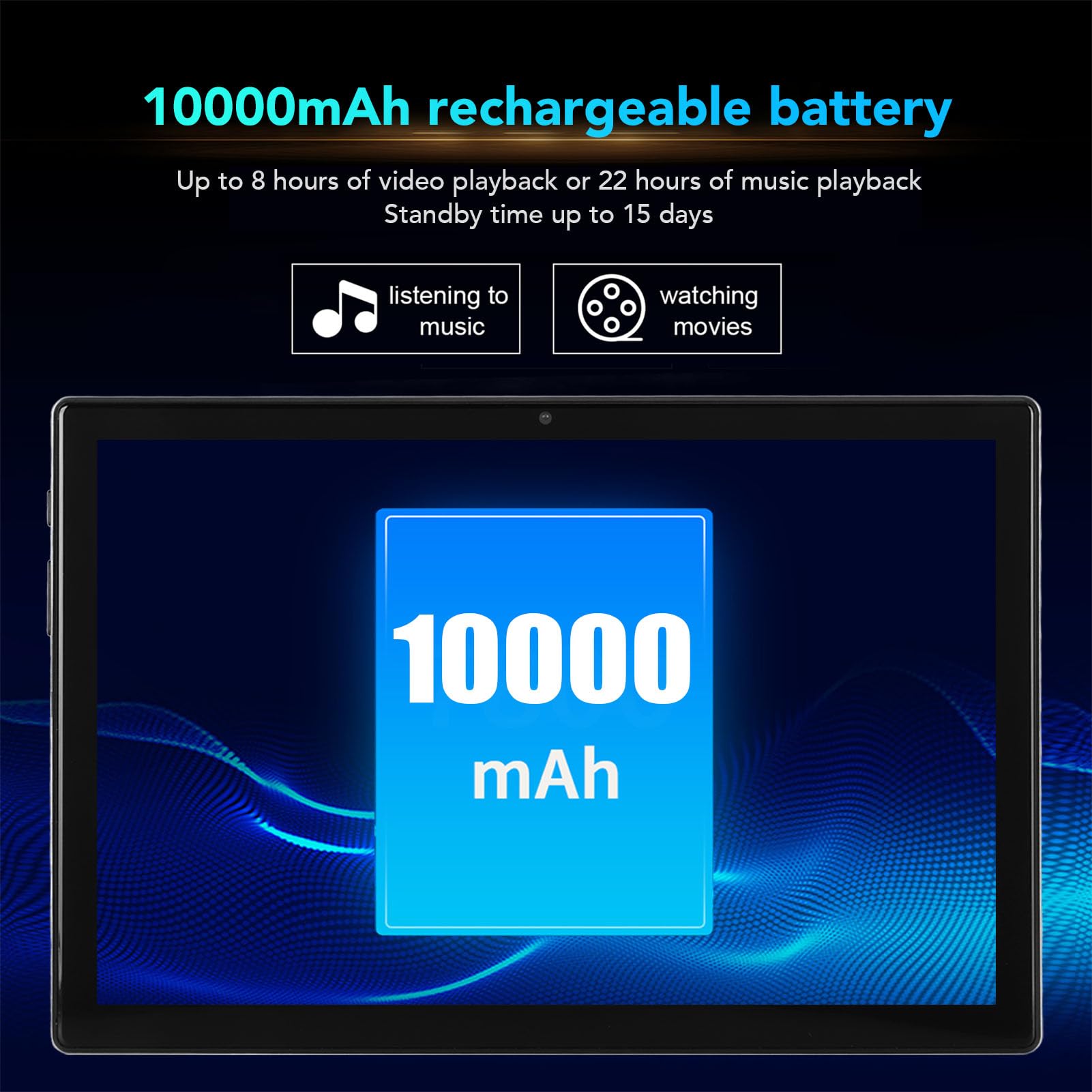 ICRPSTU Tablet, 128GB ROM Intelligent Tablet 24MP Dual Camera WiFi 100-240V US Plug 8 Core MT6753 CPU for Office (Blue)