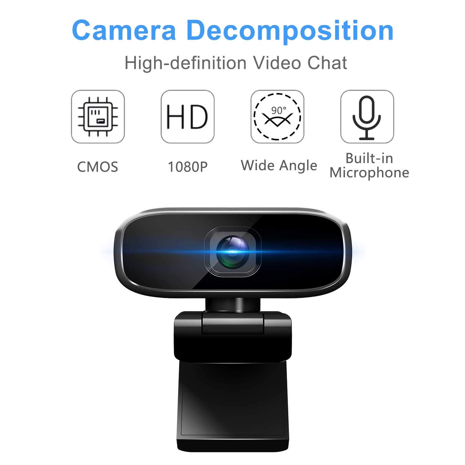 intpw 1080P Webcam with Microphone for Desktop, Web Cameras for Computers & Laptop, Streaming USB Webcam for Online Teaching and Gaming, PC Camera Compatible with Zoom/Skype/Facetime/Teams