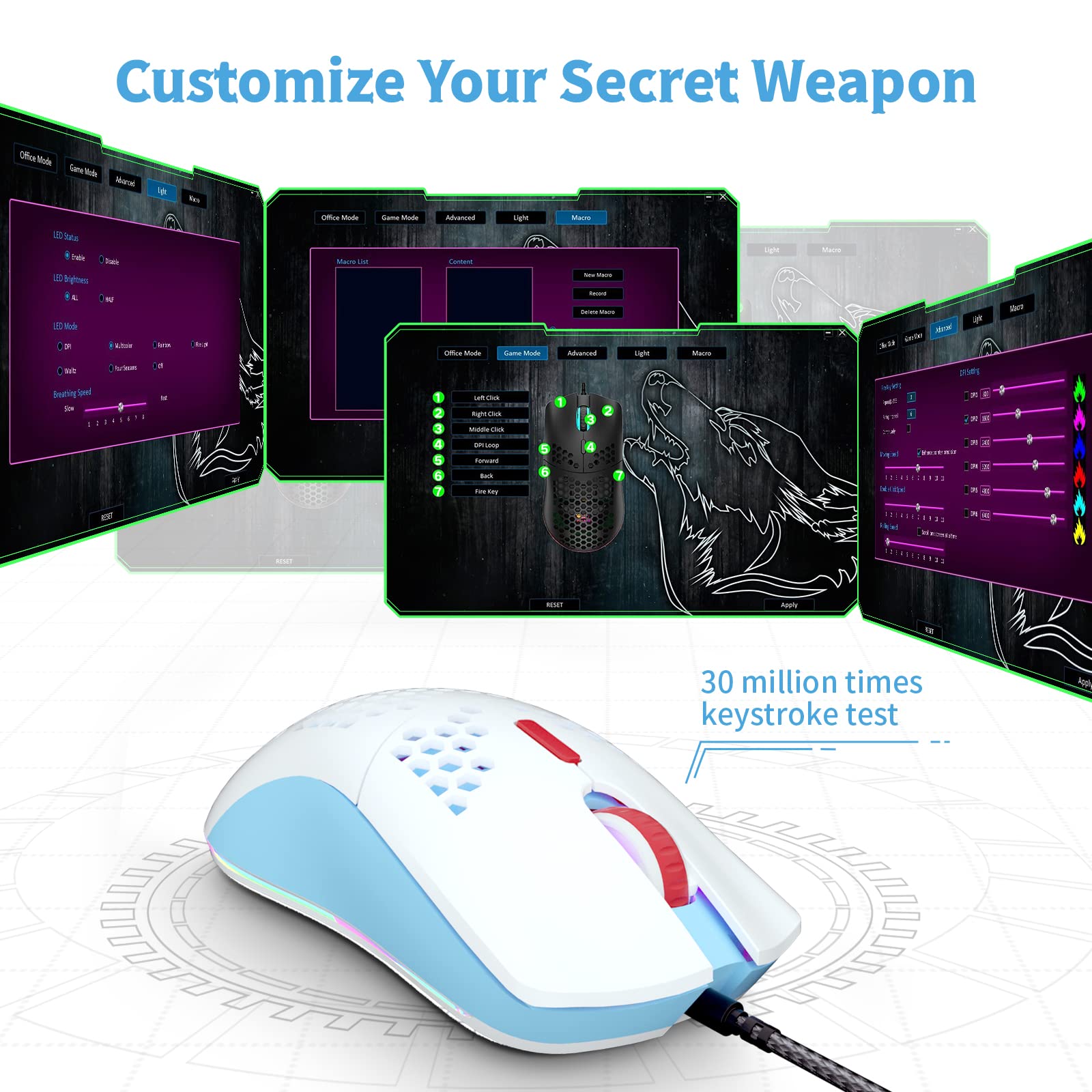 MAGIC-REFINER Wired Lightweight Gaming Mouse, 69g Ultralight Honeycomb Shell, RGB Chroma Backlit, 6400 DPI Optical Sensor, Ergonomic 6 Programmable Buttons for E-Sports,Laptop,PC,Mac Gamer