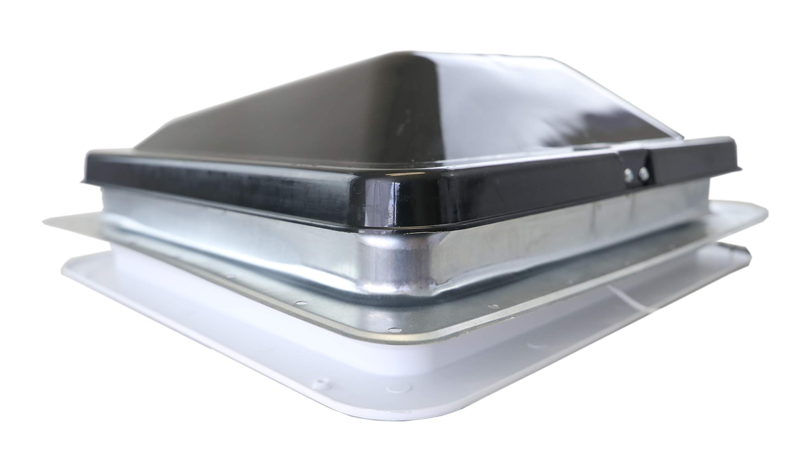 Heng's Industries Class A Customs 14" RV Roof Vent 12 Volt Powered Fan with SMOKE Wedge Style Lid - 1” Garnish Ring | 74112A