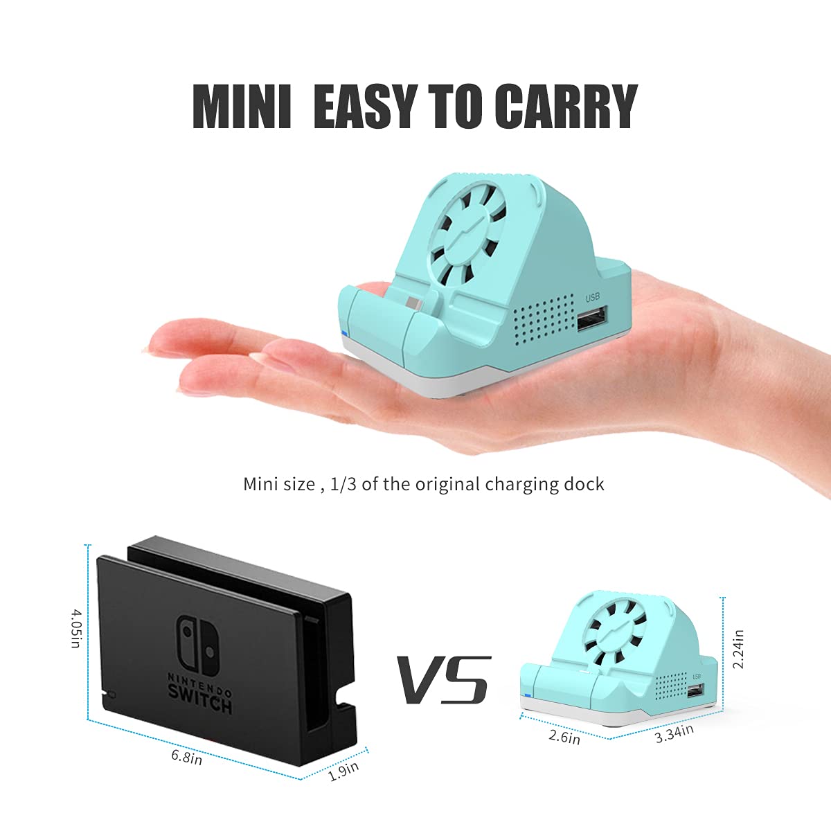 IQIKU Switch Dock with Cooling Fan and USB 3.0 Port, Portable Docking Station for Nintendo Switch and Switch OLED (Blue