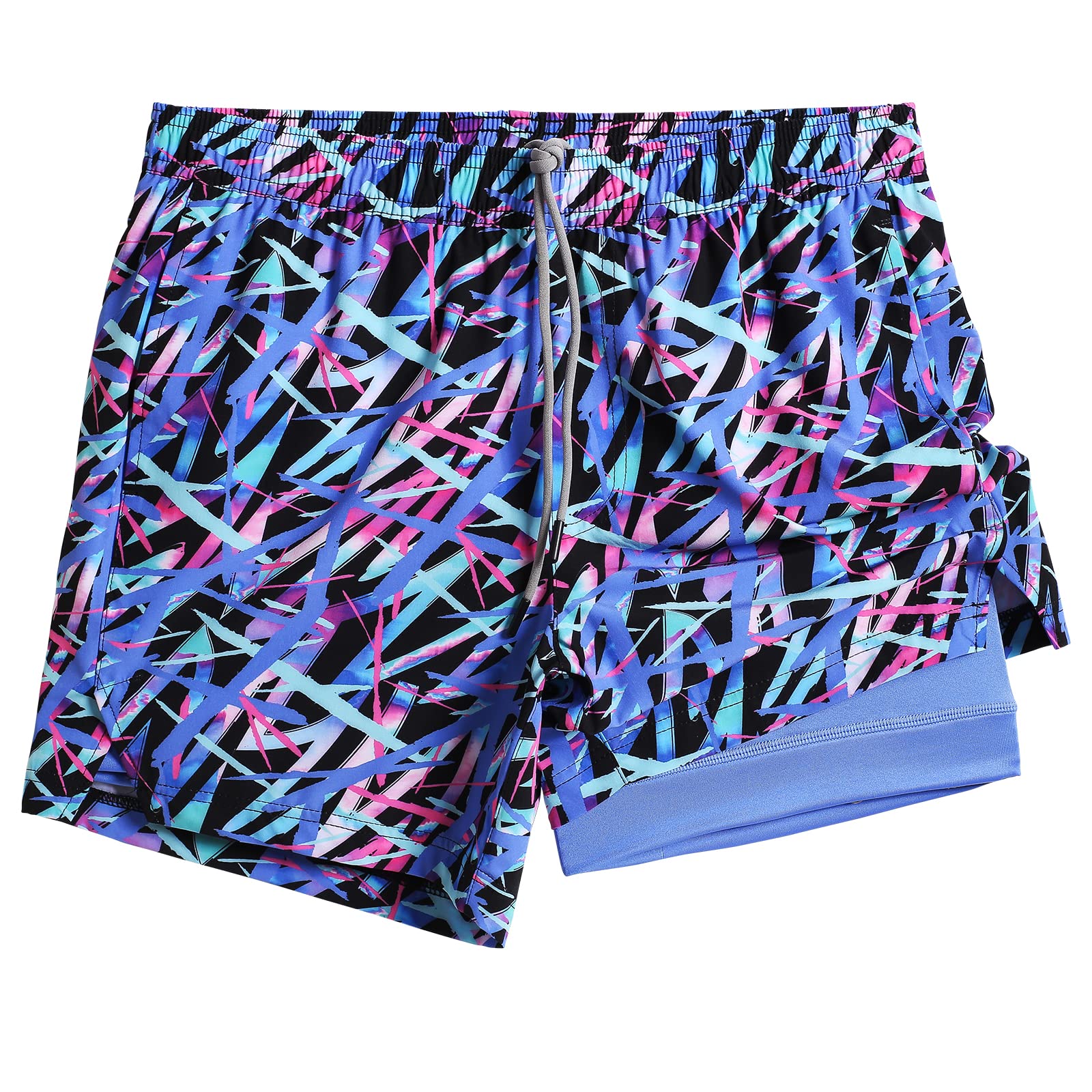 maamgic Mens 5" Gym Running Shorts for Men 2 in 1 Quick Dry Workout Athletic Shorts Colorful Blue Small