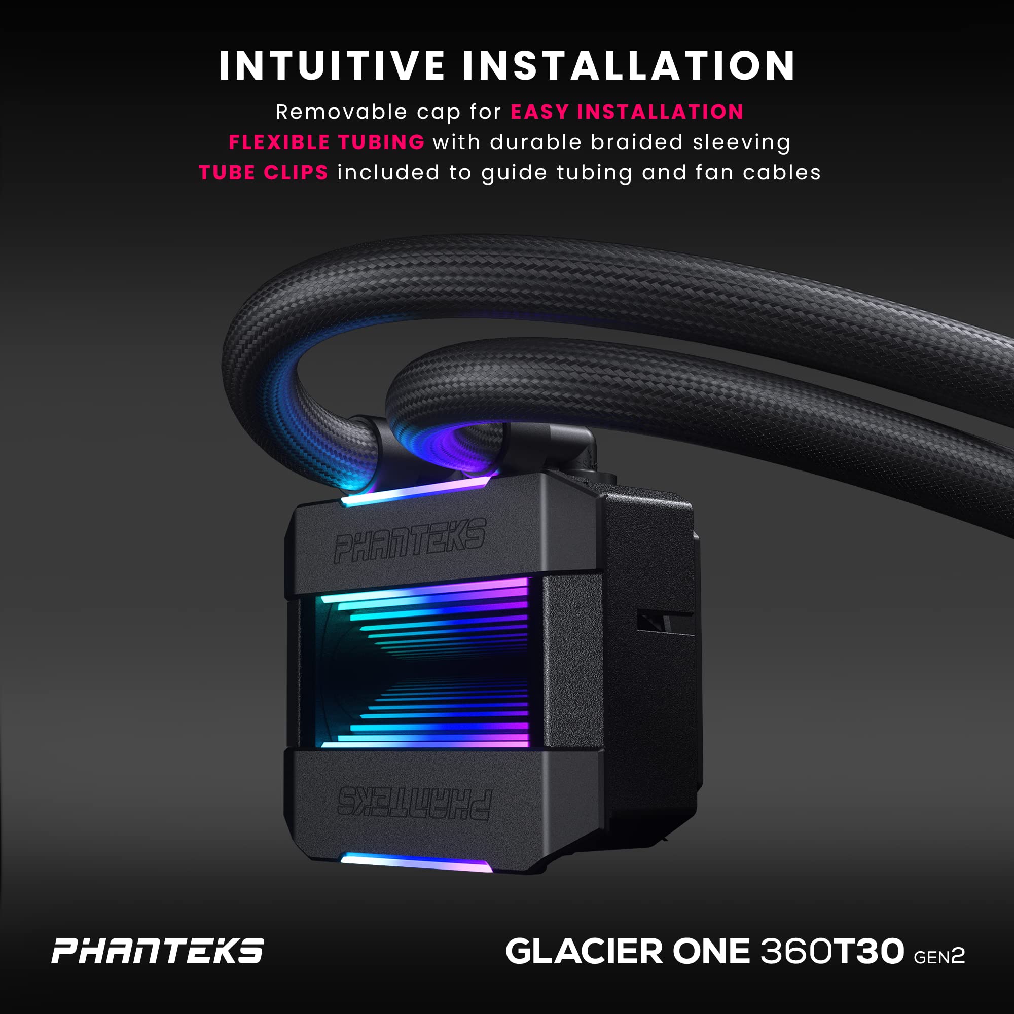 Phanteks (PH-GO360T30_DAG02) Glacier One 360T30 Gen 2 D-RGB AIO Liquid CPU Cooler, 360mm Radiator, Infinity Mirror Pump Cap Design, Aluminum Covers, 3X T30-120 Premium High-Performance Fans, Black
