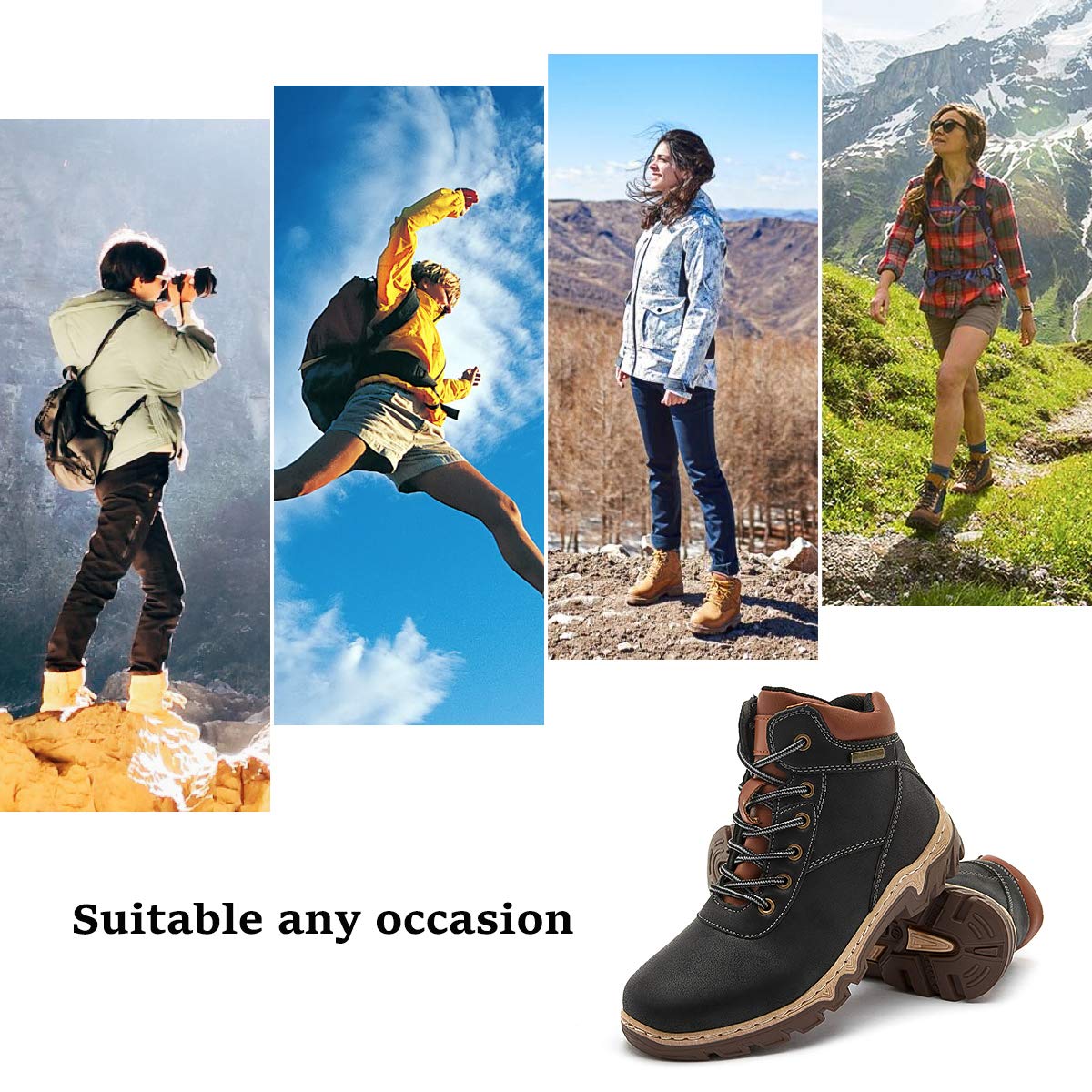 hash bubbie Women Mid Hiking Boots Outdoor Non Slip Water Resistant Backpacking Trekking Walking Trails(Grey Black.US10)